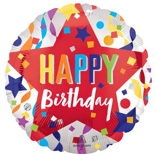 Happy Birthday Red Stars Foil Balloon 18Inches | Partytime HK