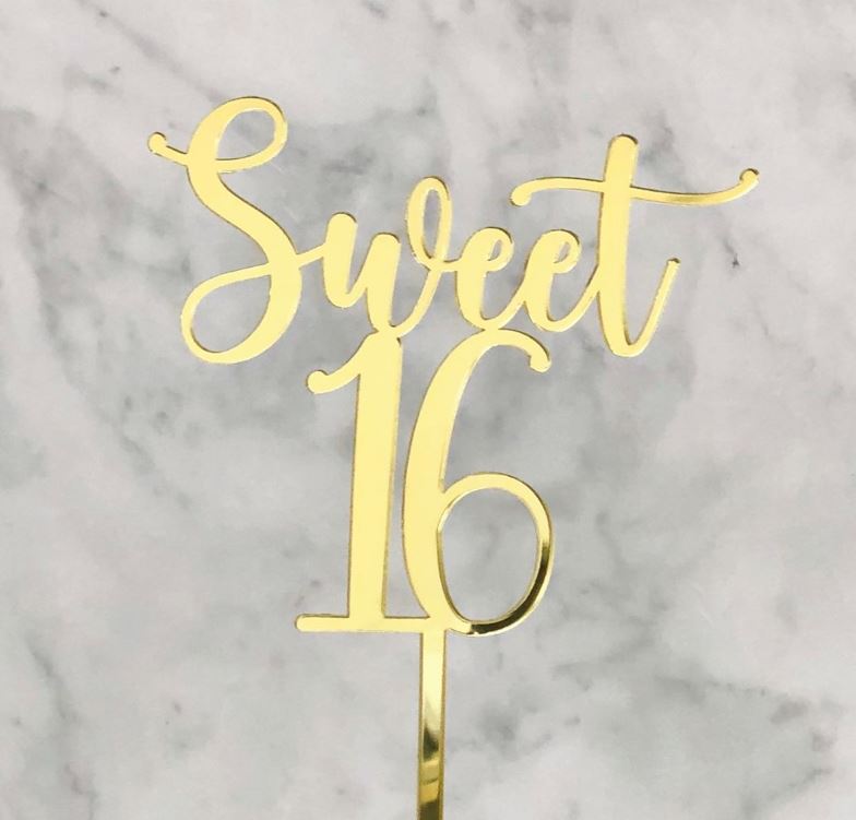Sweet 16 Gold Acrylic Cake Topper - Partytime