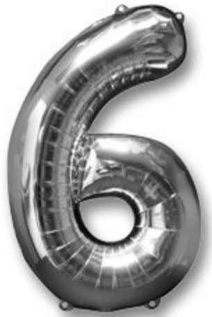 Number 6 Silver Foil Balloon 34Inches - Partytime