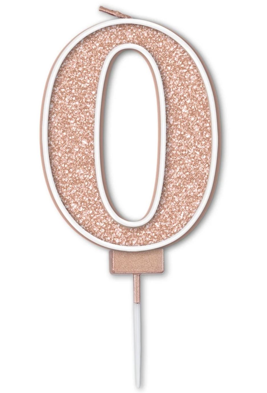 Number 0 Rose Gold Glitter Candle - Partytime