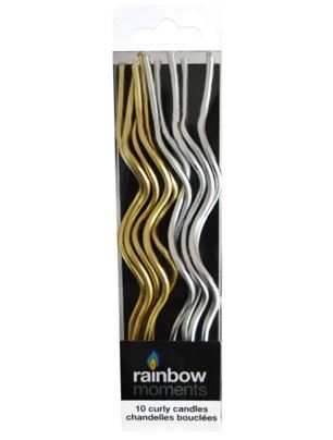 Metallic Silver & Gold Curly Candles Pack of 10 | Partytime HK