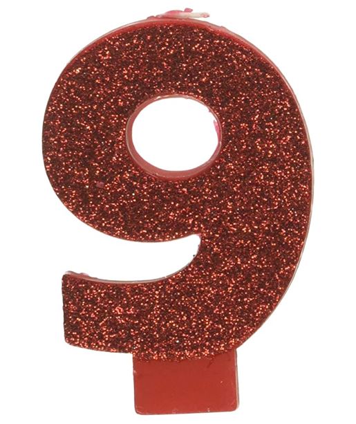 Number 9 Red Glitter Candle - Partytime