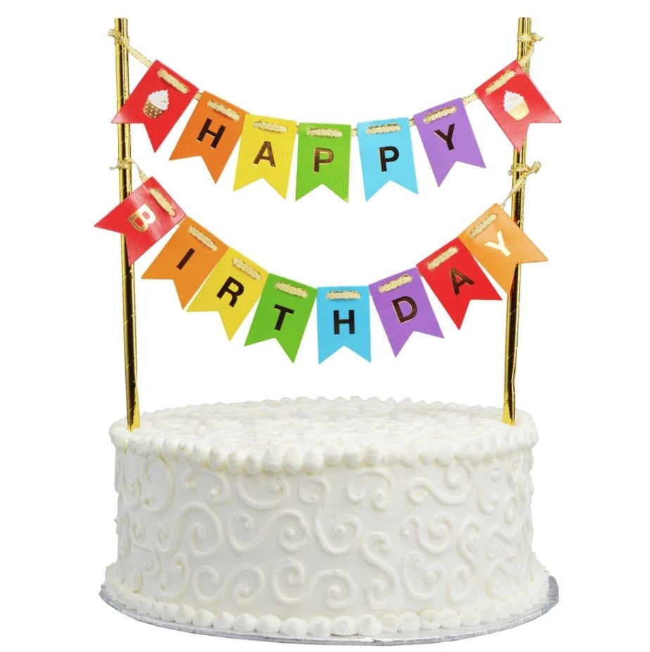 Happy Birthday Multicolour Flag Banner Cake Topper - Partytime